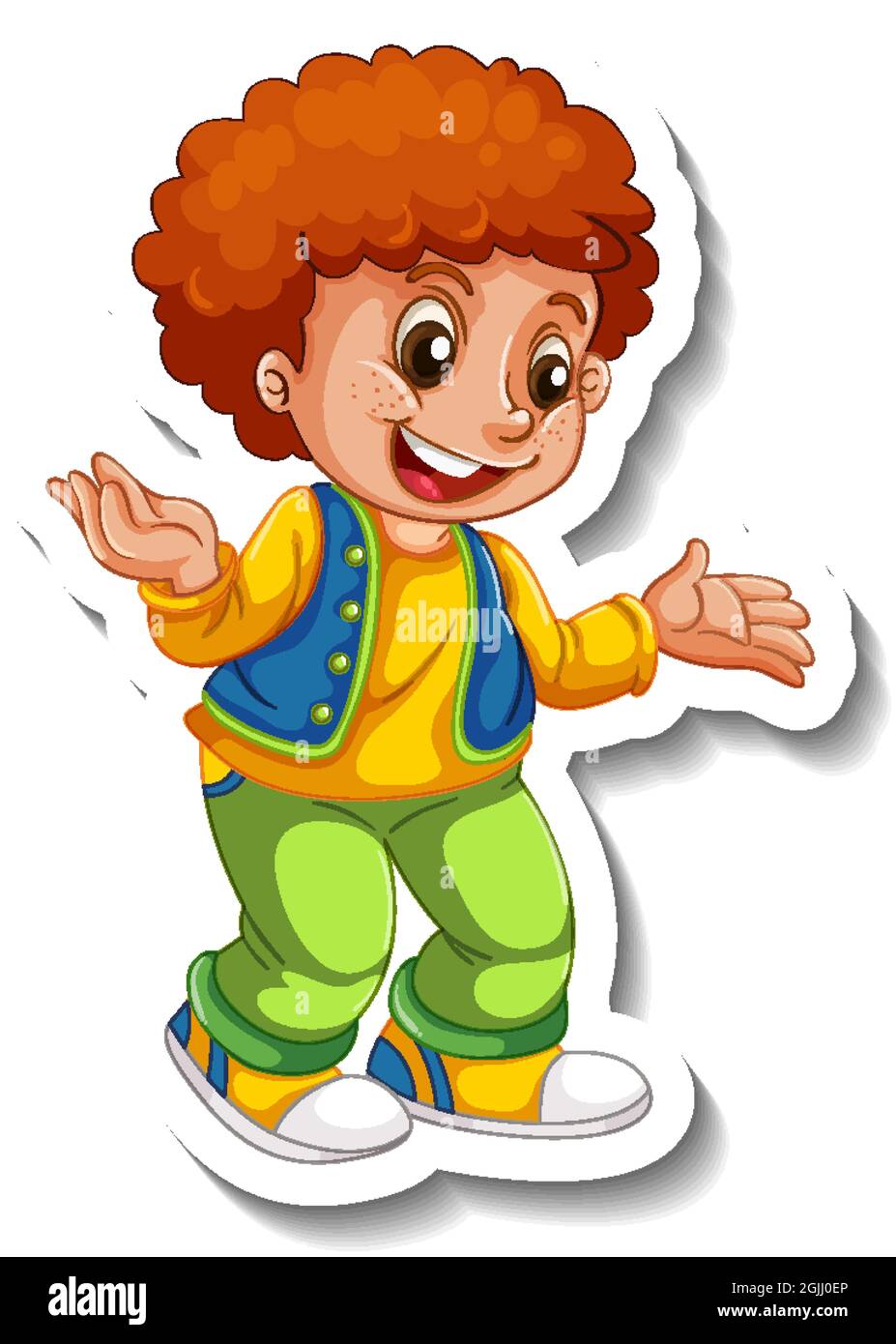 Sticker template with a boy cartoon character isolated illustration ...