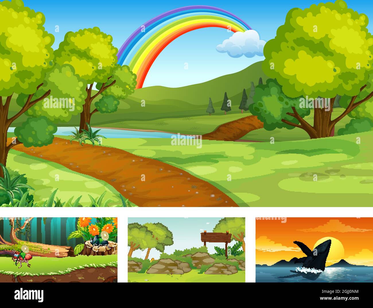 Four different nature horizontal scene illustration Stock Vector Image ...
