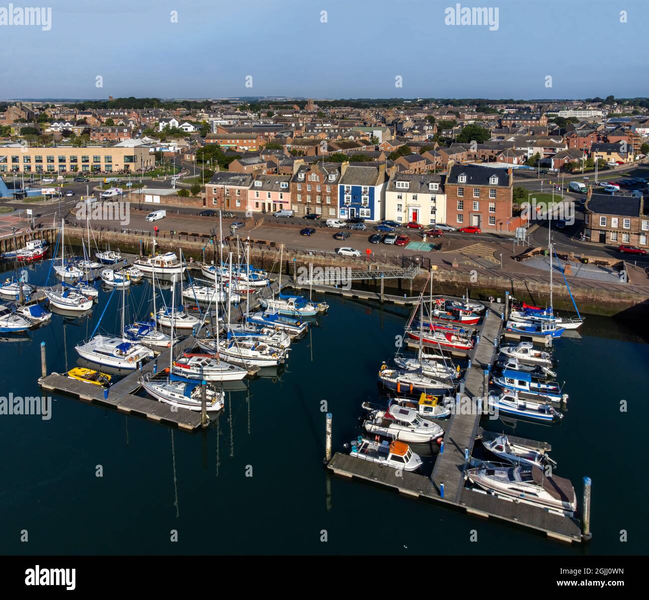 Aerial view of the pretty harbour in the town of Arbroath, Angus ...