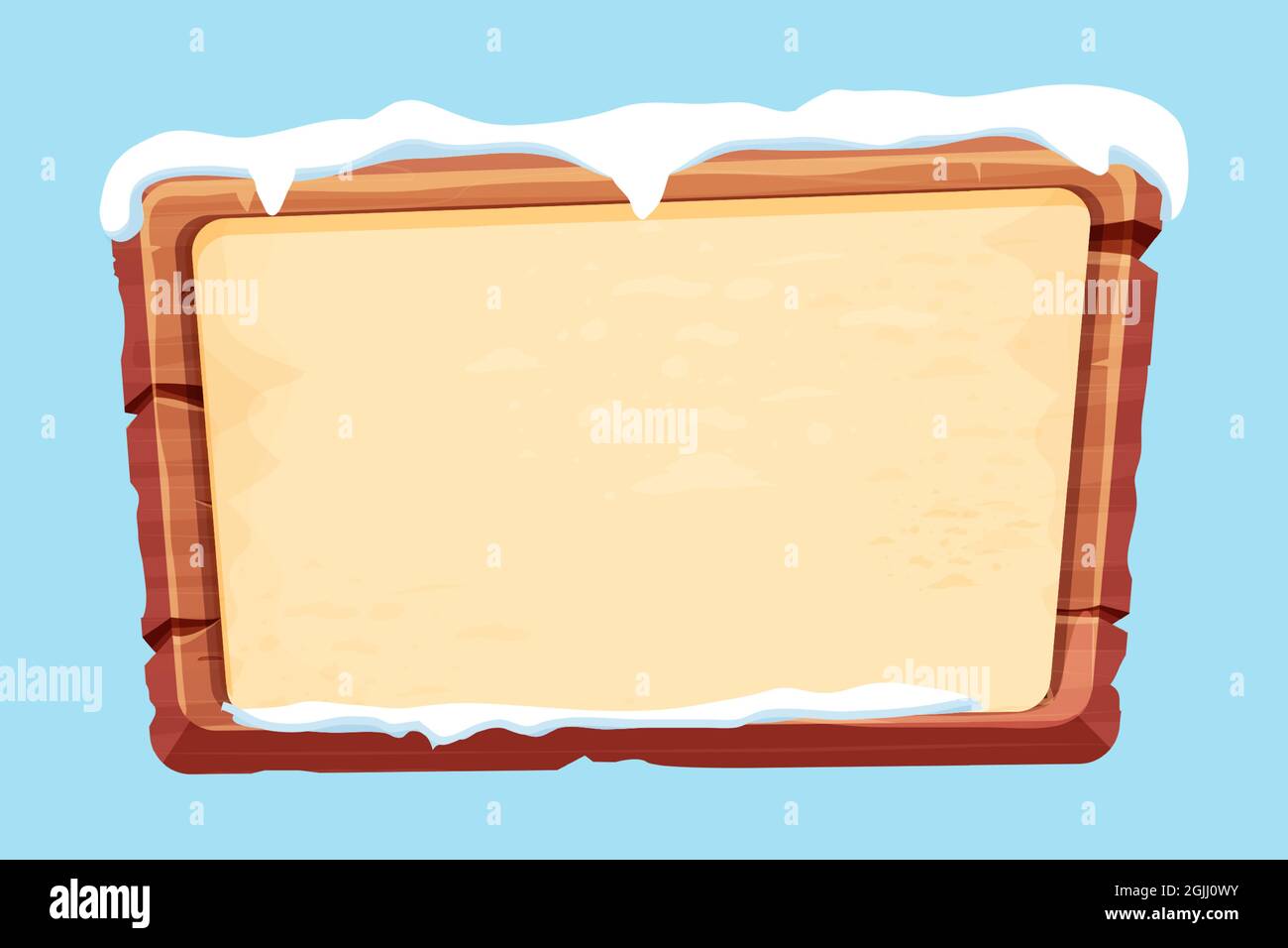 Wood planks with parchment paper and snow in cartoon style isolated on ...