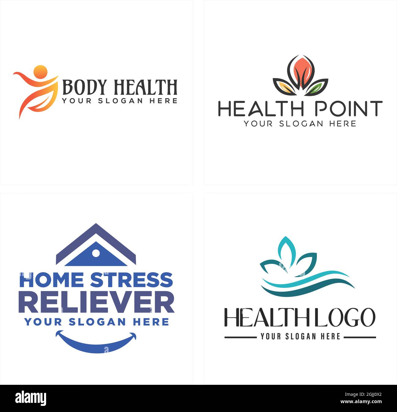 Healthcare home reliever stress body health logo design Stock Vector ...