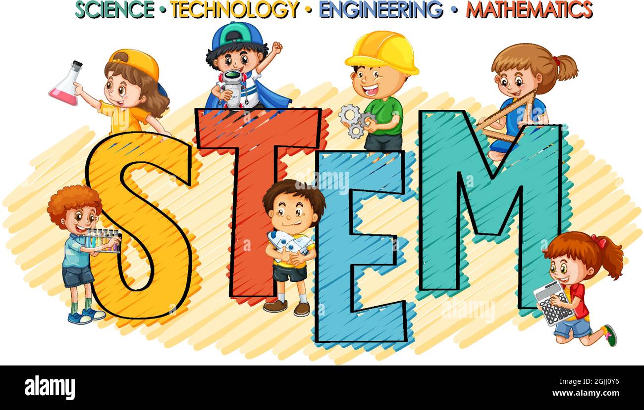 STEM education logo with children cartoon character illustration Stock ...