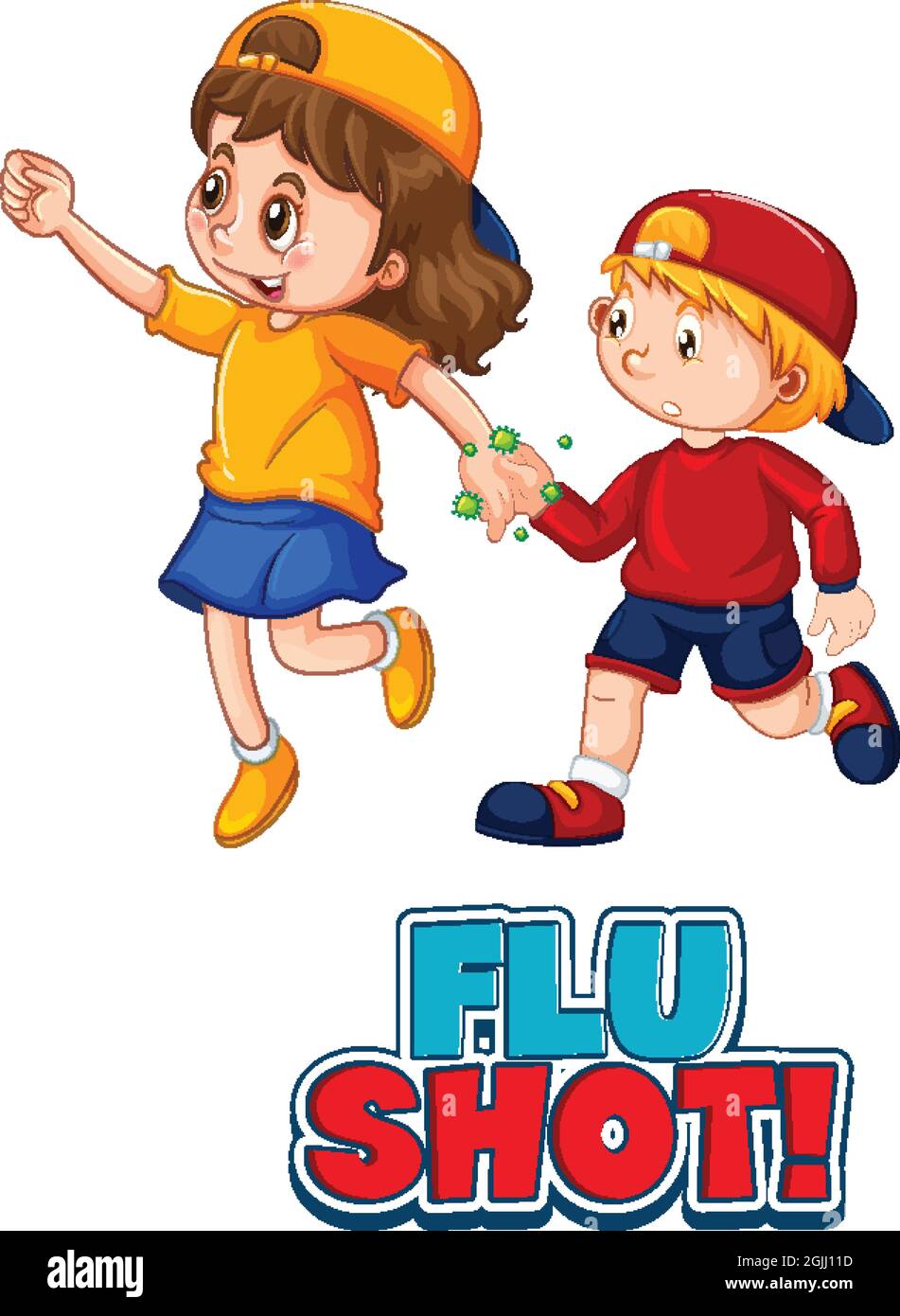 Two kids cartoon character do not keep social distance with Flu Shot ...