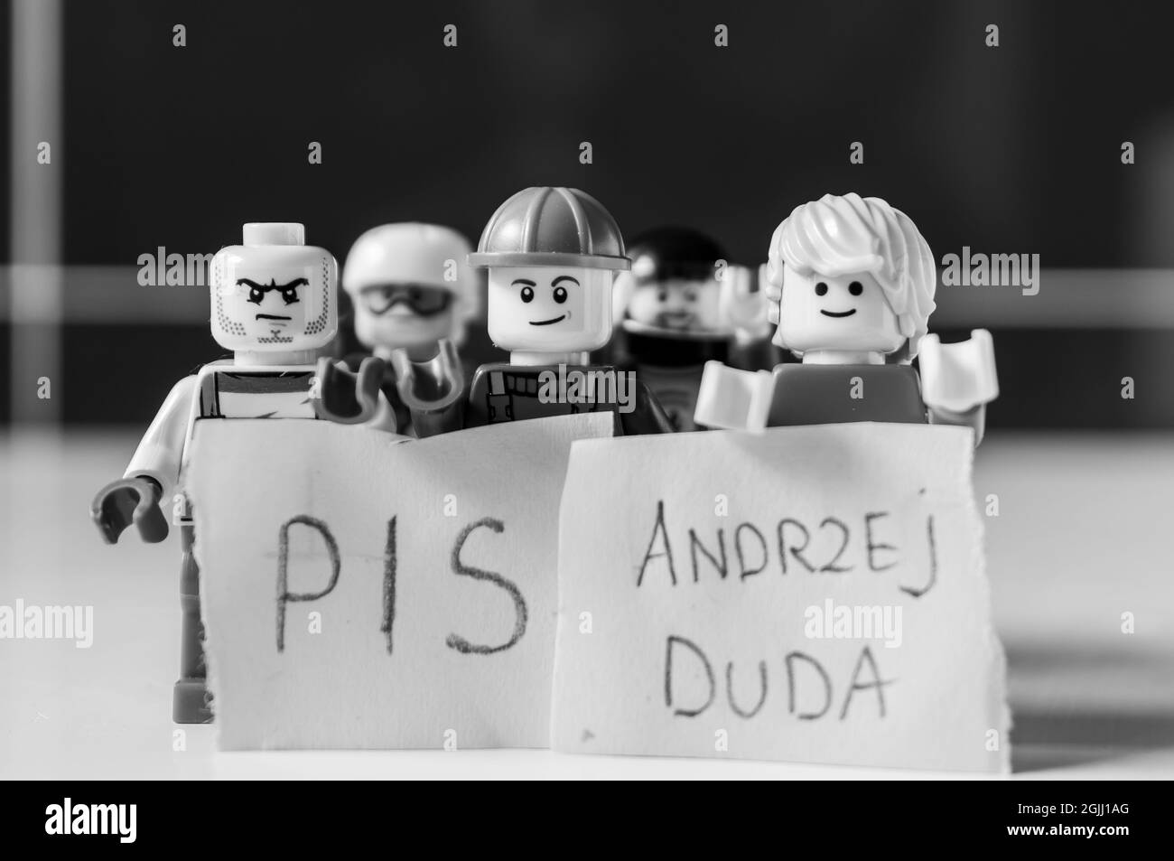 POZNAN, POLAND - May 14, 2020: A group of Lego figurines having a ...