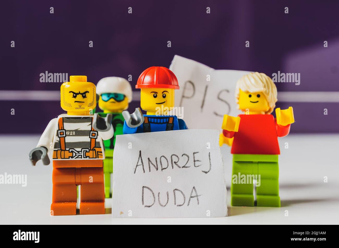 POZNAN, POLAND - May 14, 2020: A group of Lego figurines having a ...