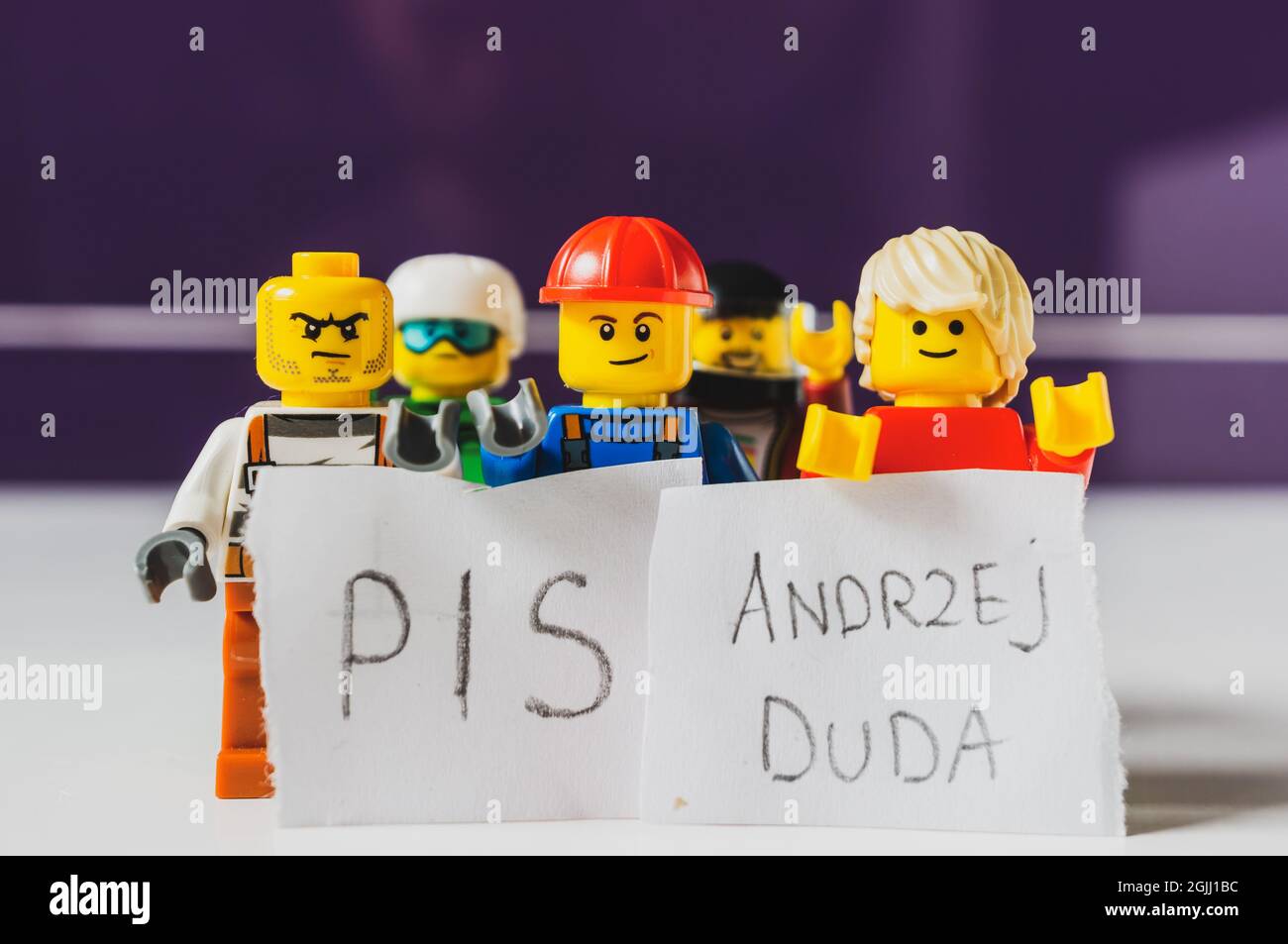 POZNAN, POLAND - May 14, 2020: A group of Lego figurines having a ...
