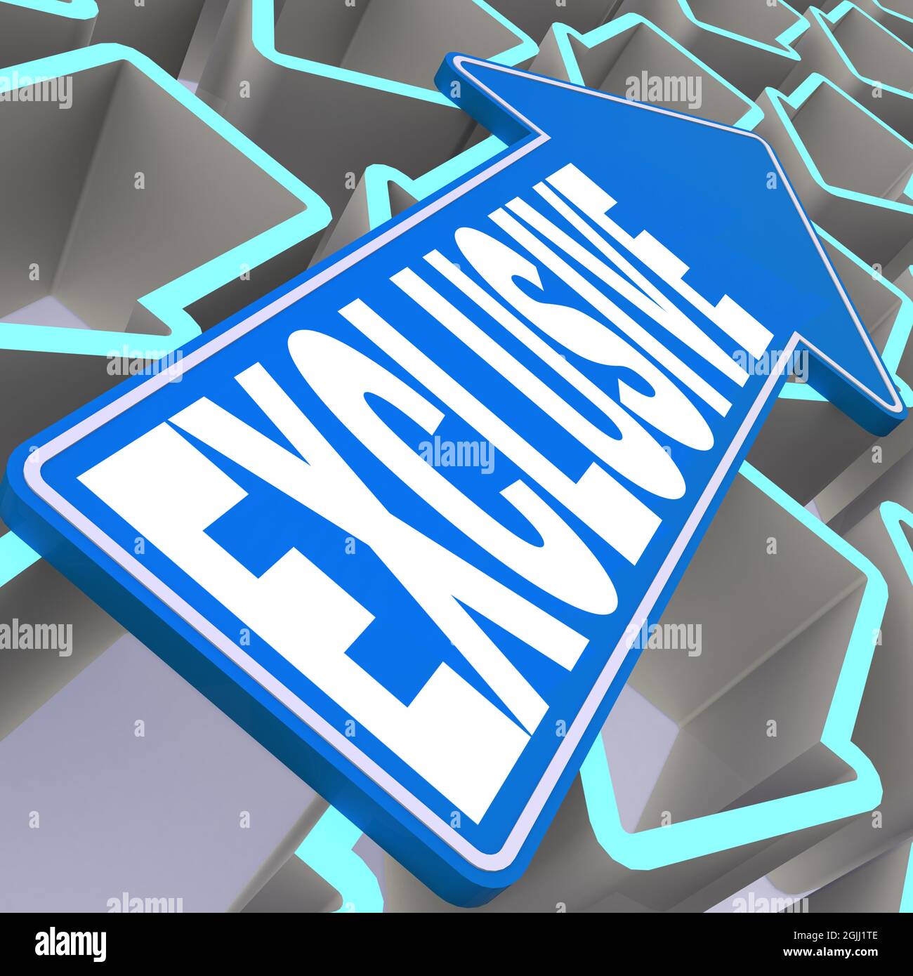 Exclusive word with blue arrow, 3D rendering Stock Photo - Alamy