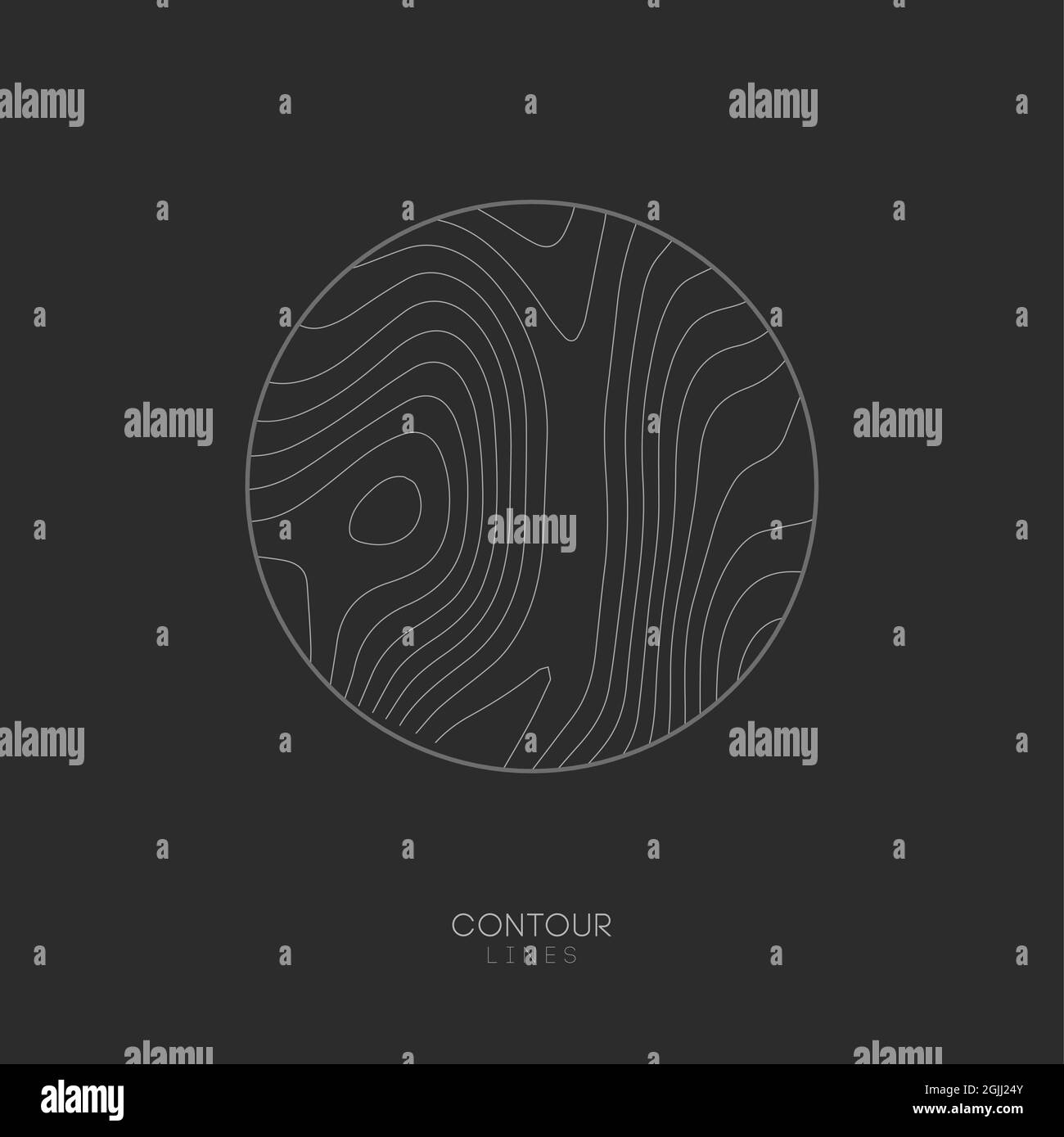 Topographic map circle logo concept on dark background. Topo map ...