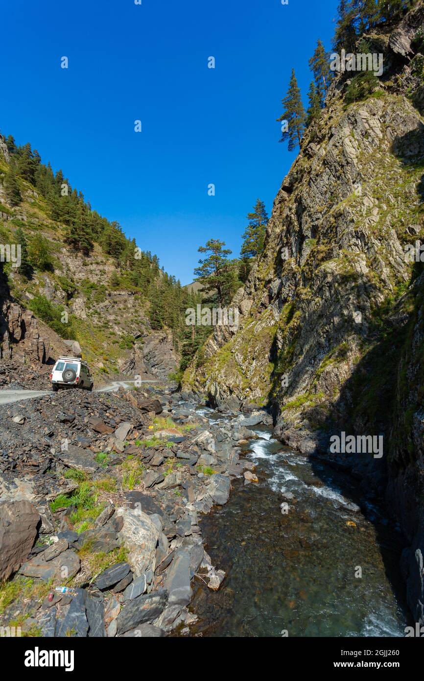 Dangerous mountain road in Tusheti, travel across Georgia Stock Photo ...