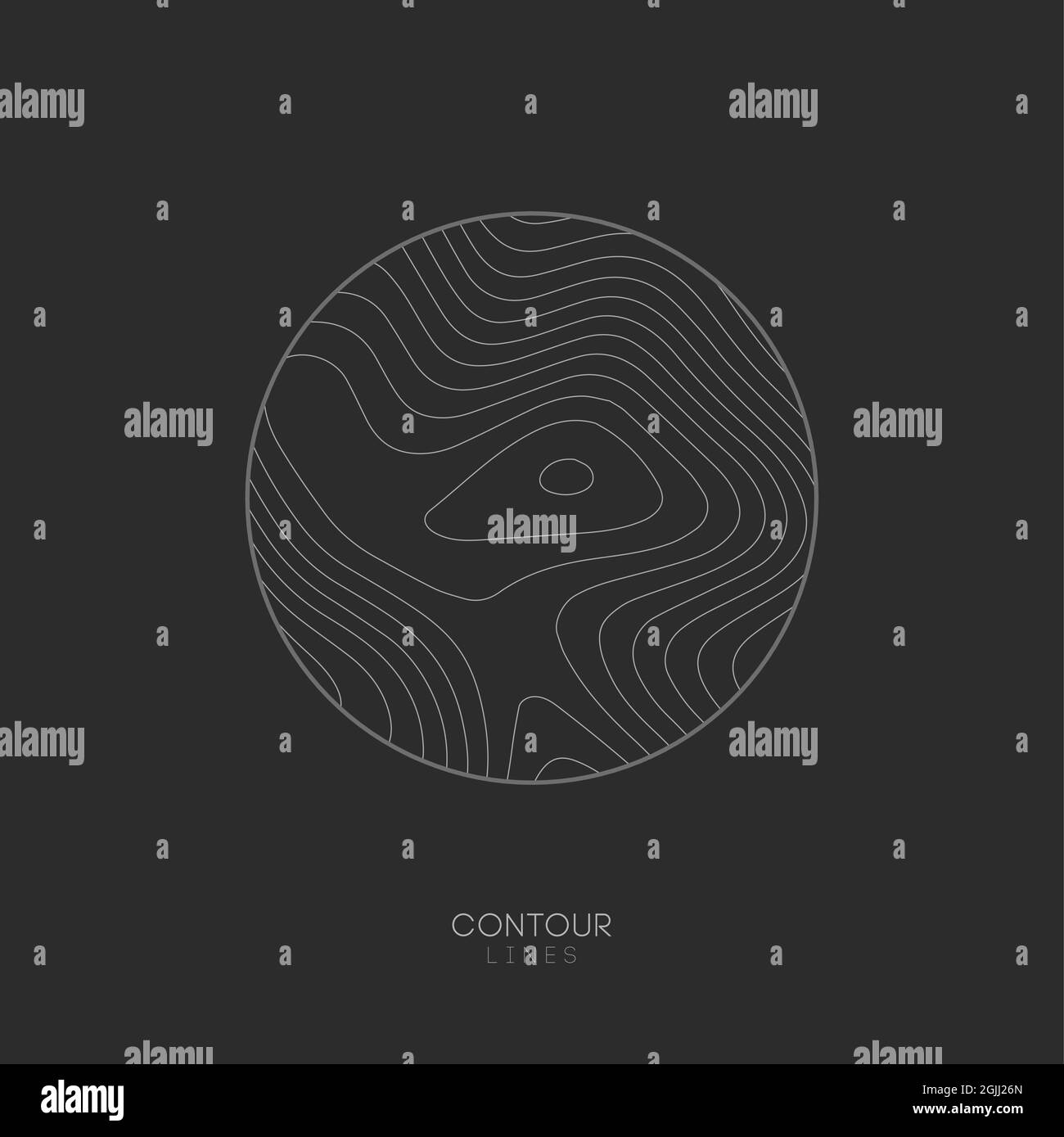 Topographic map circle logo concept on dark background. Topo map ...