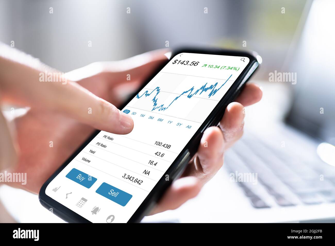 Stock Market Broker Looking Charts Online Using Smart Phone App Stock ...