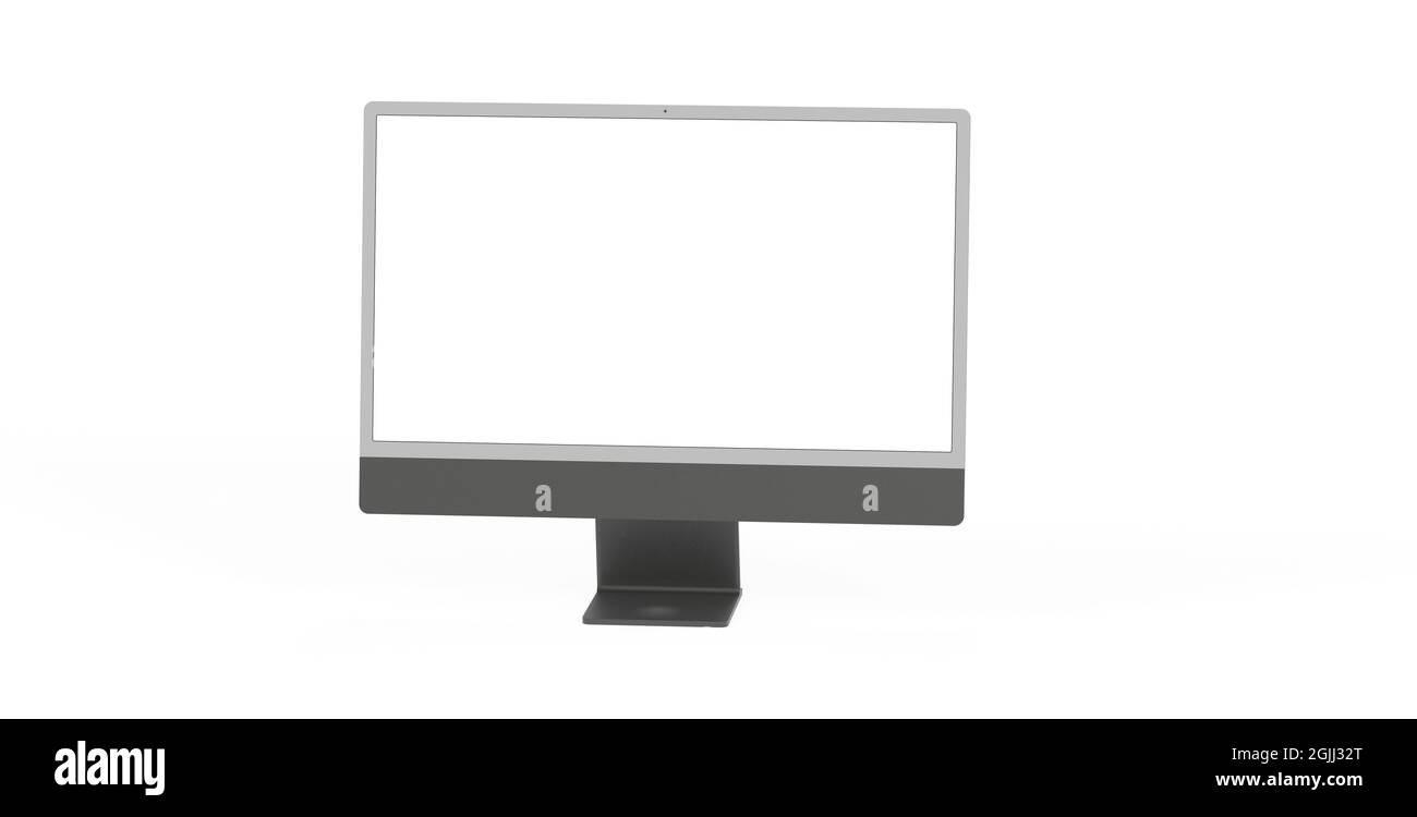 3D rendering of a black computer monitor with copy space isolated on ...