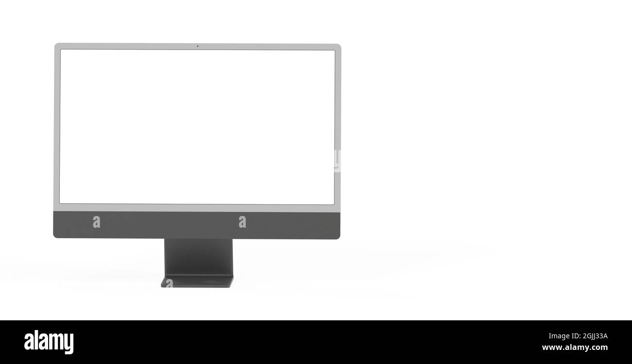 3D rendering of a black computer monitor with copy space isolated on ...