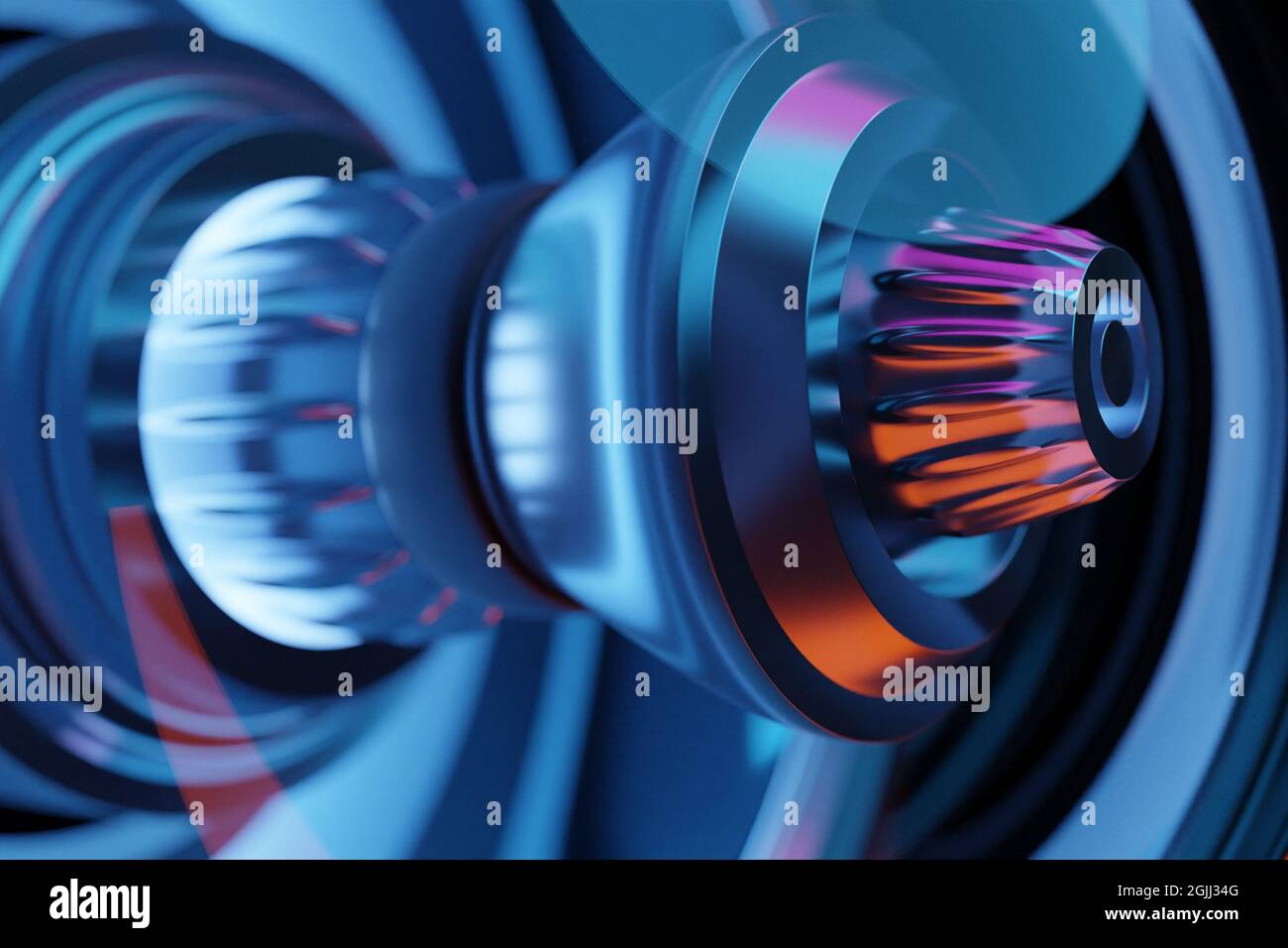 3D rendering future engine rocket turbine technology under blue and ...