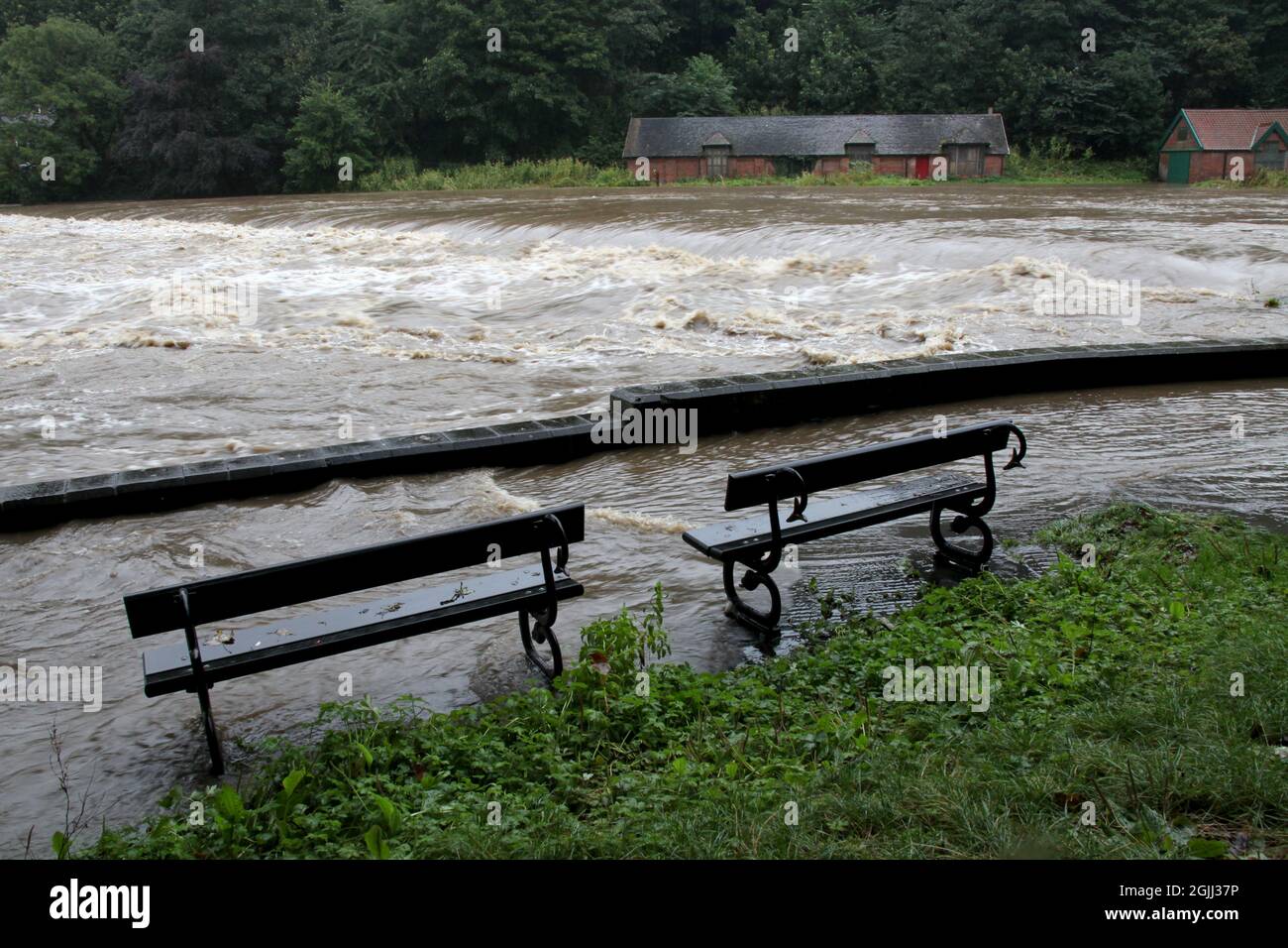 Durham, UK, September, 2012. The River Wear burst it's banks causing ...
