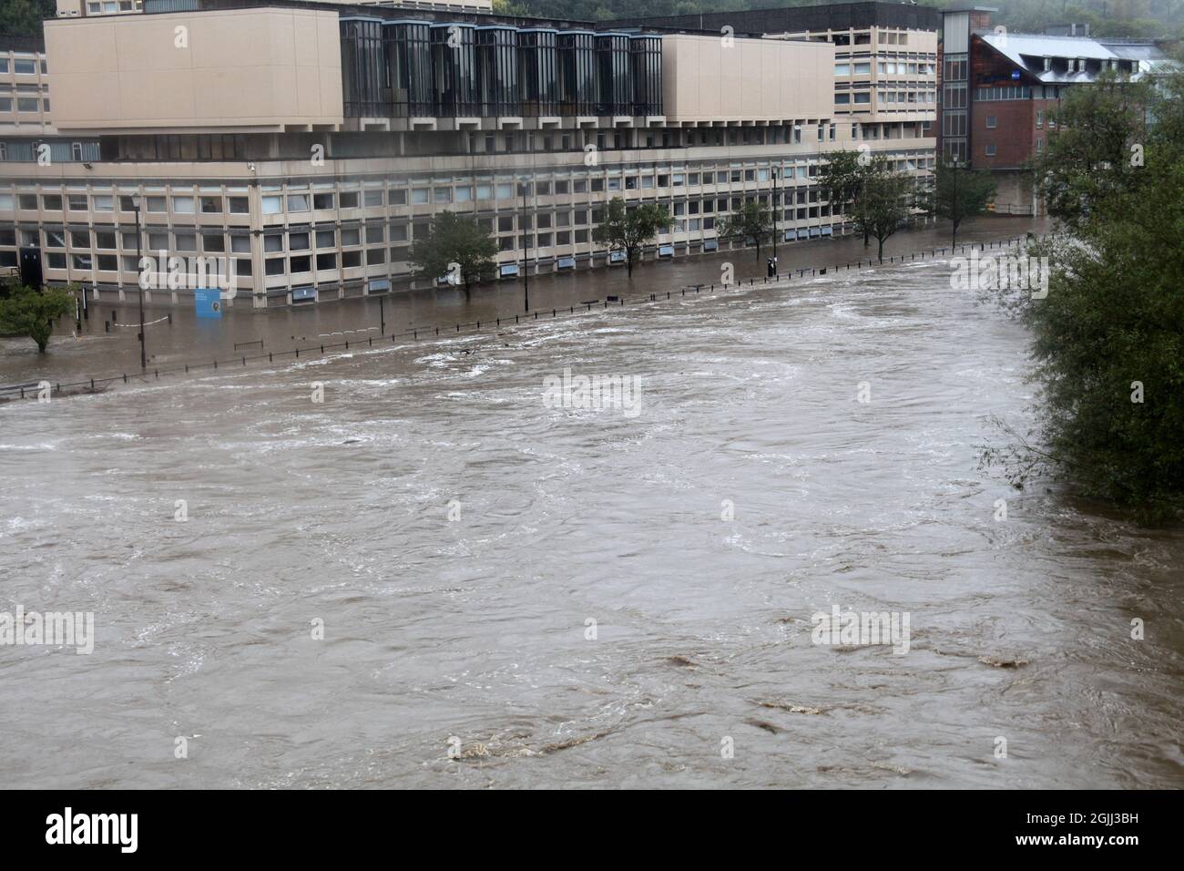 Durham, UK, September, 2012. The River Wear burst it's banks causing ...