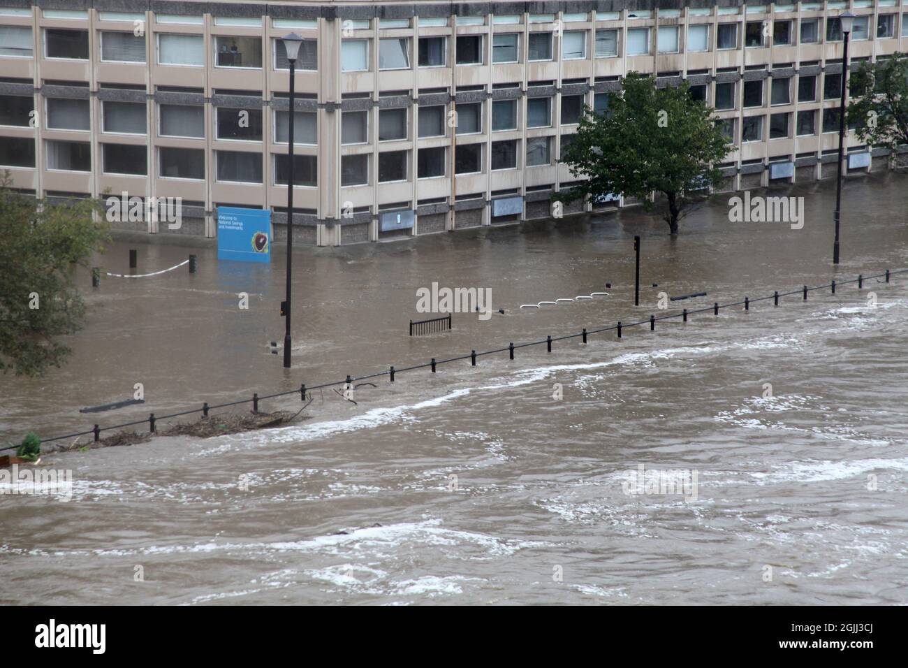 Durham, UK, September, 2012. The River Wear burst it's banks causing ...