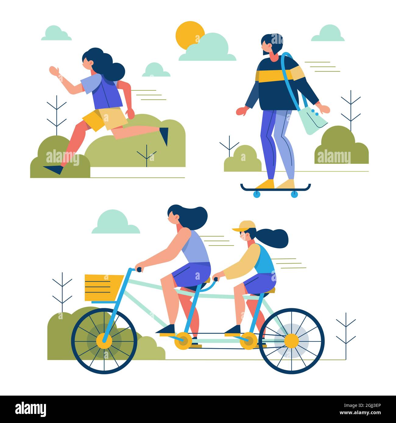 Flat people doing outdoor activities Vector illustration Stock Vector ...
