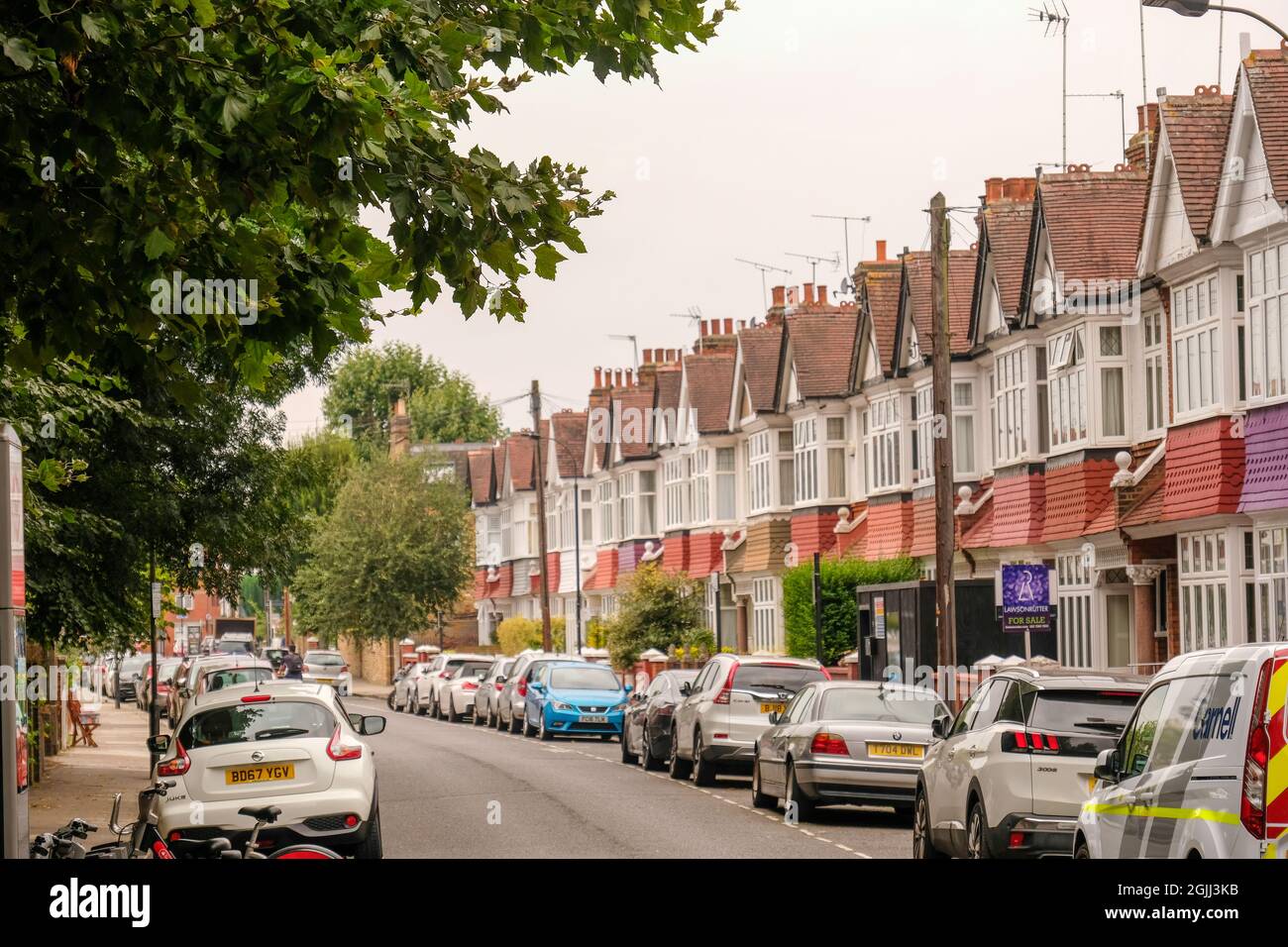 London- September 2021: Row of upmarket terraces houses in Fulham area ...