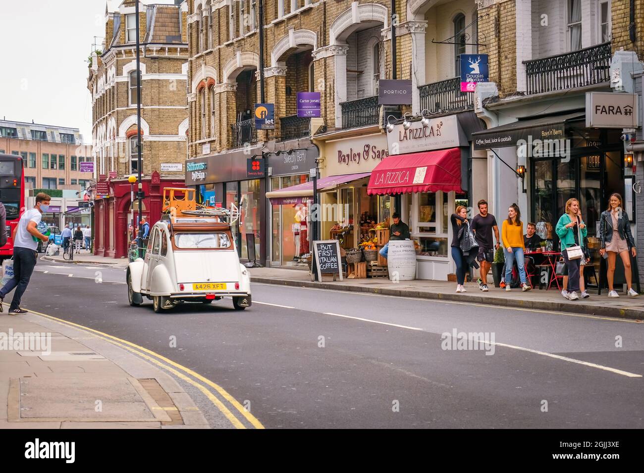 London, September 2021: Fulham Road in Chelsea, a retail and leisure ...