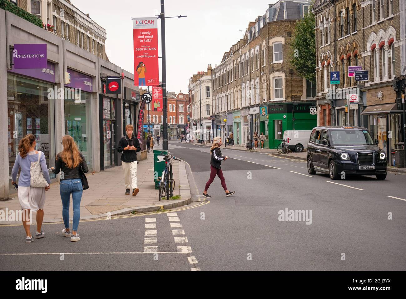 London, September 2021: Fulham Road in Chelsea, a retail and leisure ...