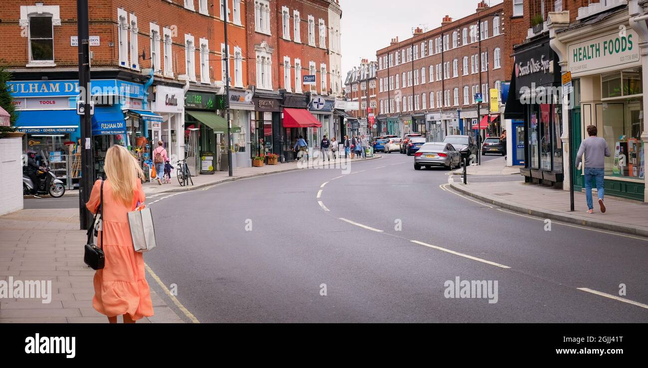 London- September, 2021: Fulham Road street scene, a high street of ...