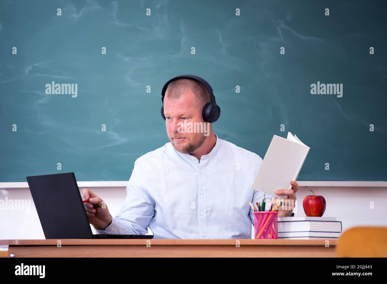 Back to School Concept. School math teacher giving virtual teaching ...