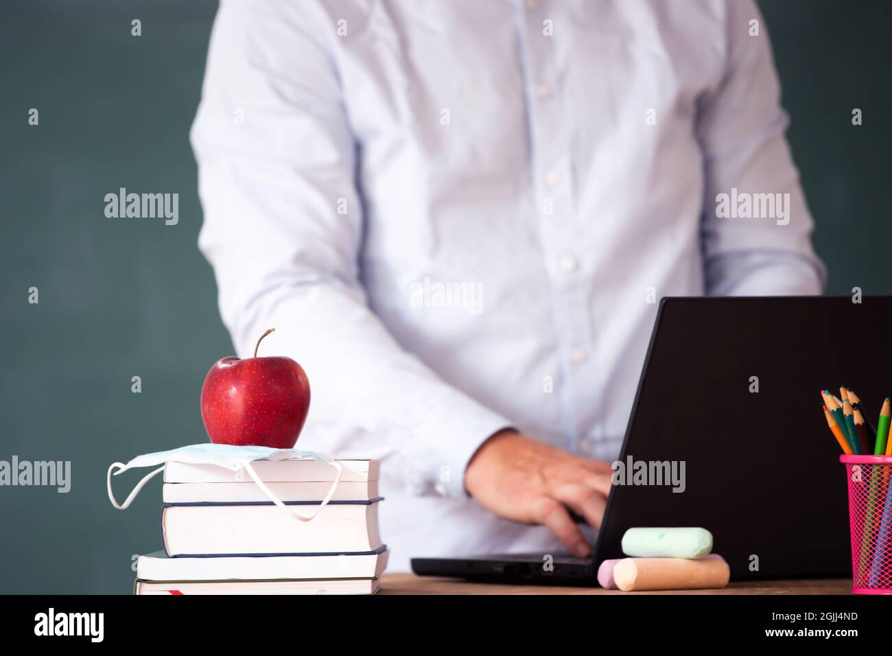 Back to School Concept. School math teacher giving virtual teaching ...