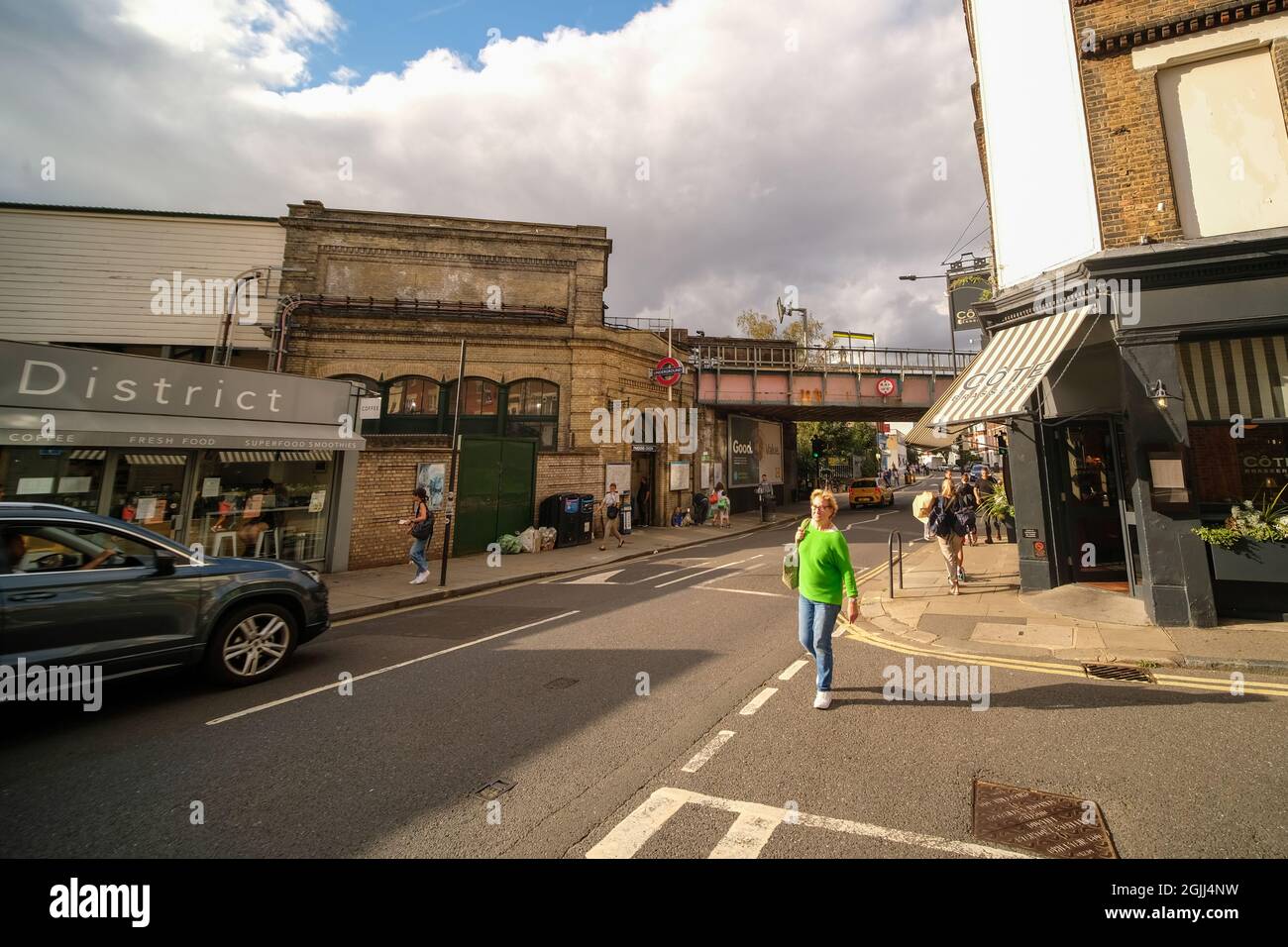 London - September 2021: Parsons Green station and high street in south ...