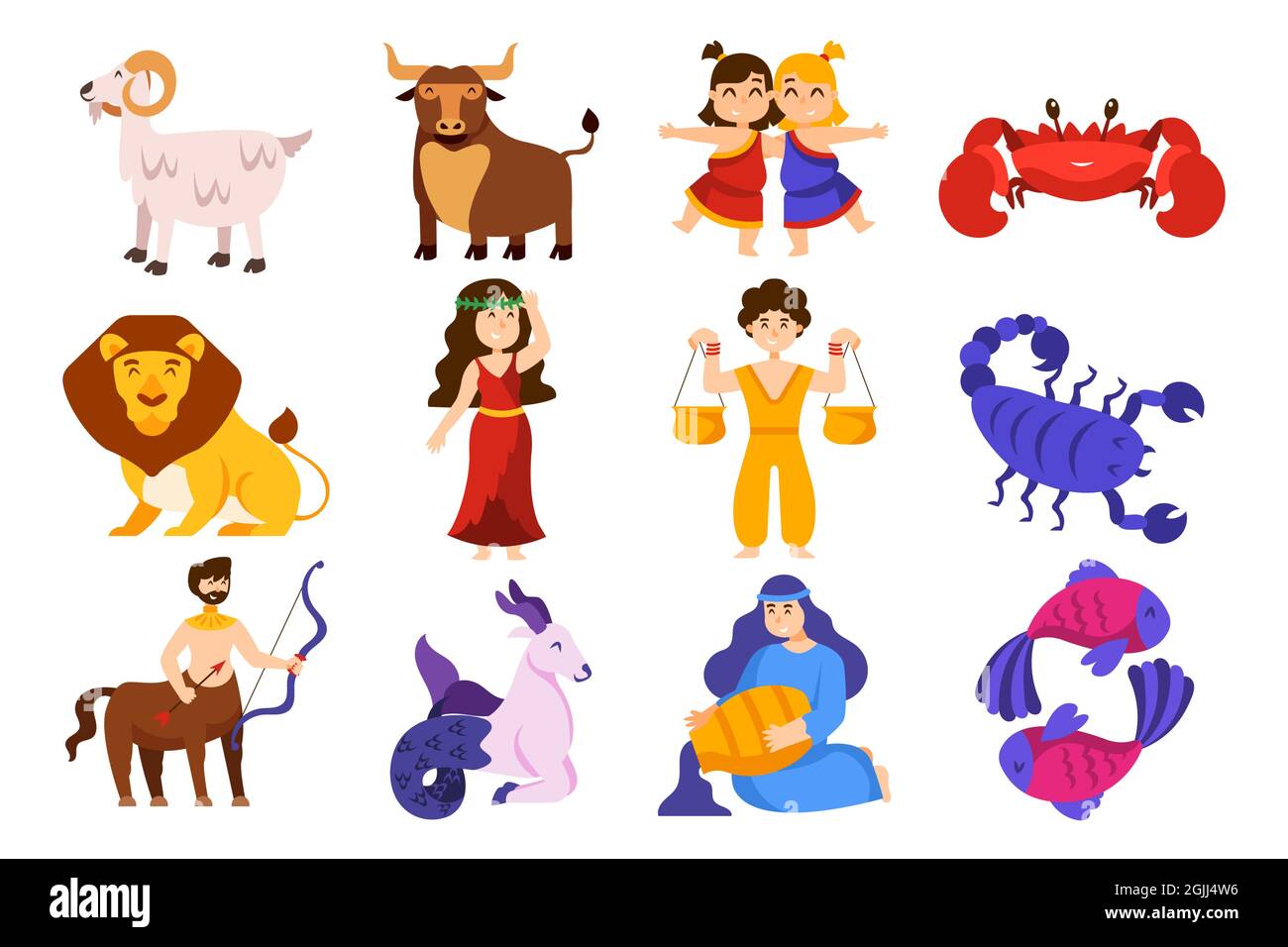 Cartoon style zodiac sign set Vector illustration Stock Vector Image ...