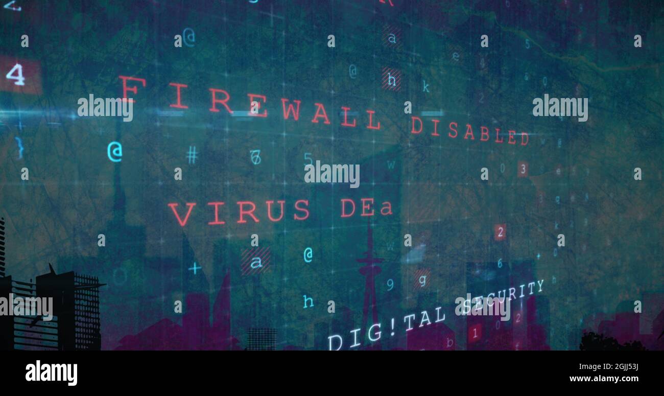 Image of cyber attack warning data processing over cityscape background Stock Photo - Alamy