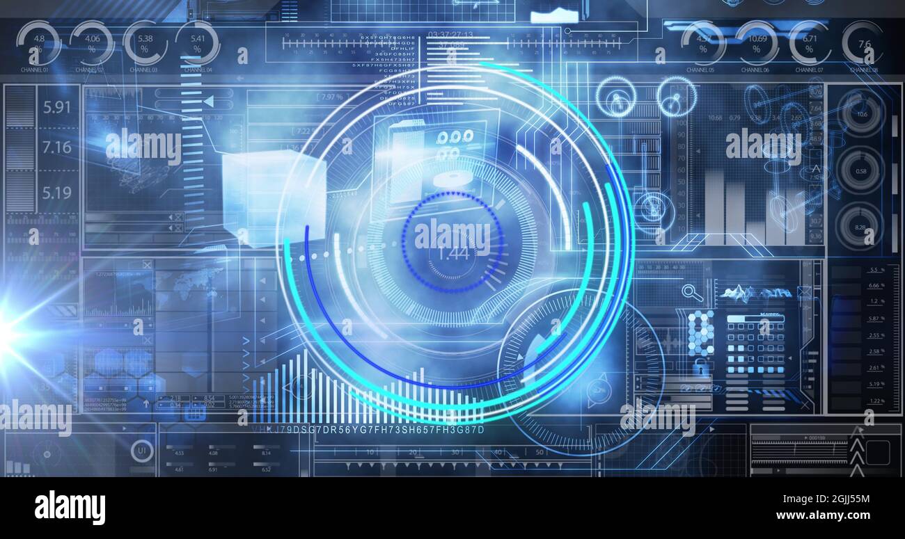 Image of scopes scanning and data processing over digital screen Stock Photo - Alamy