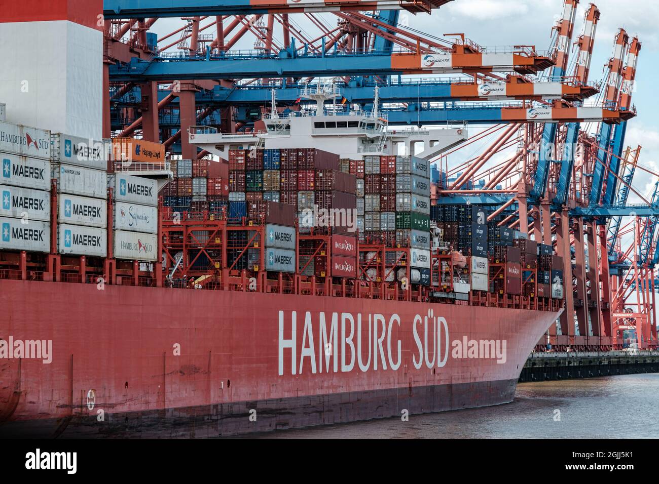 HAMBURG, GERMANY - Aug 24, 2021: The big container ship Cap San Maleas ...
