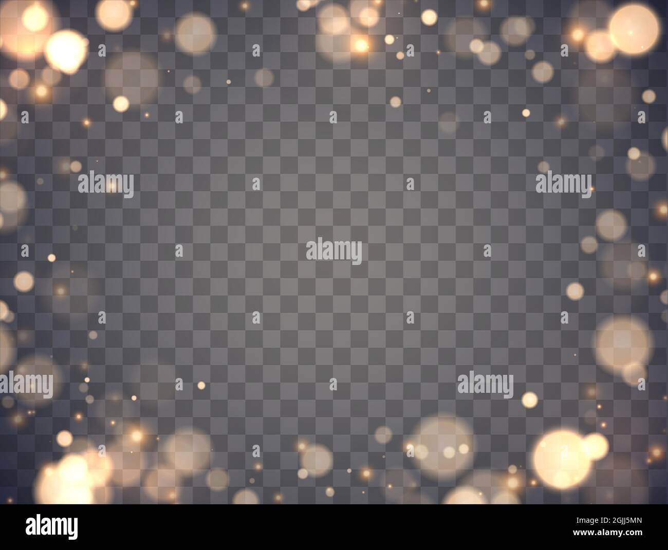 Shining bokeh isolated on transparent background. Golden bokeh lights with glowing particles ...