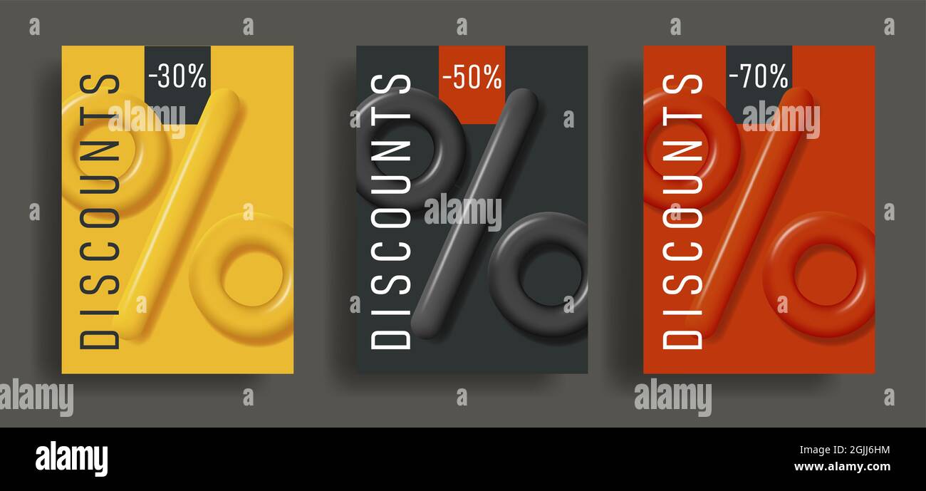 Poster or flyer with big 3d percentage symbol, flyer template set in ...