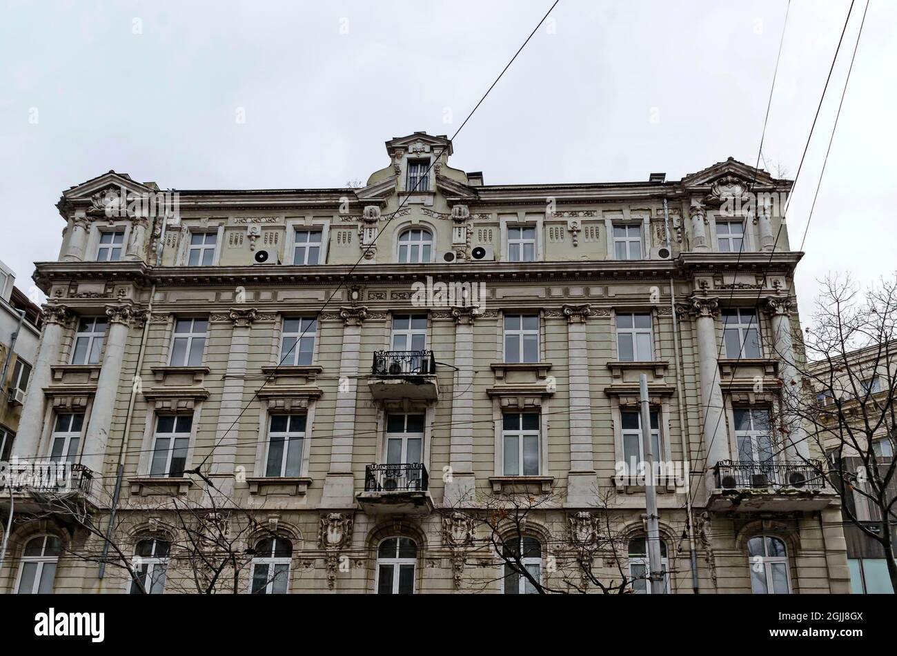 Fragments of old beautiful buildings in the center of the Bulgarian ...