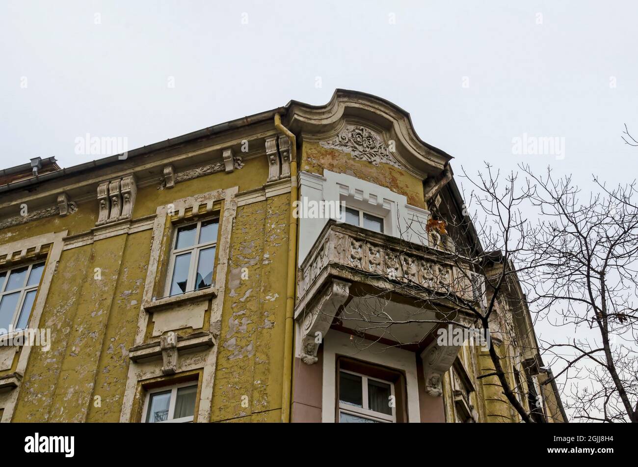 Fragments of old beautiful buildings in the center of the Bulgarian ...