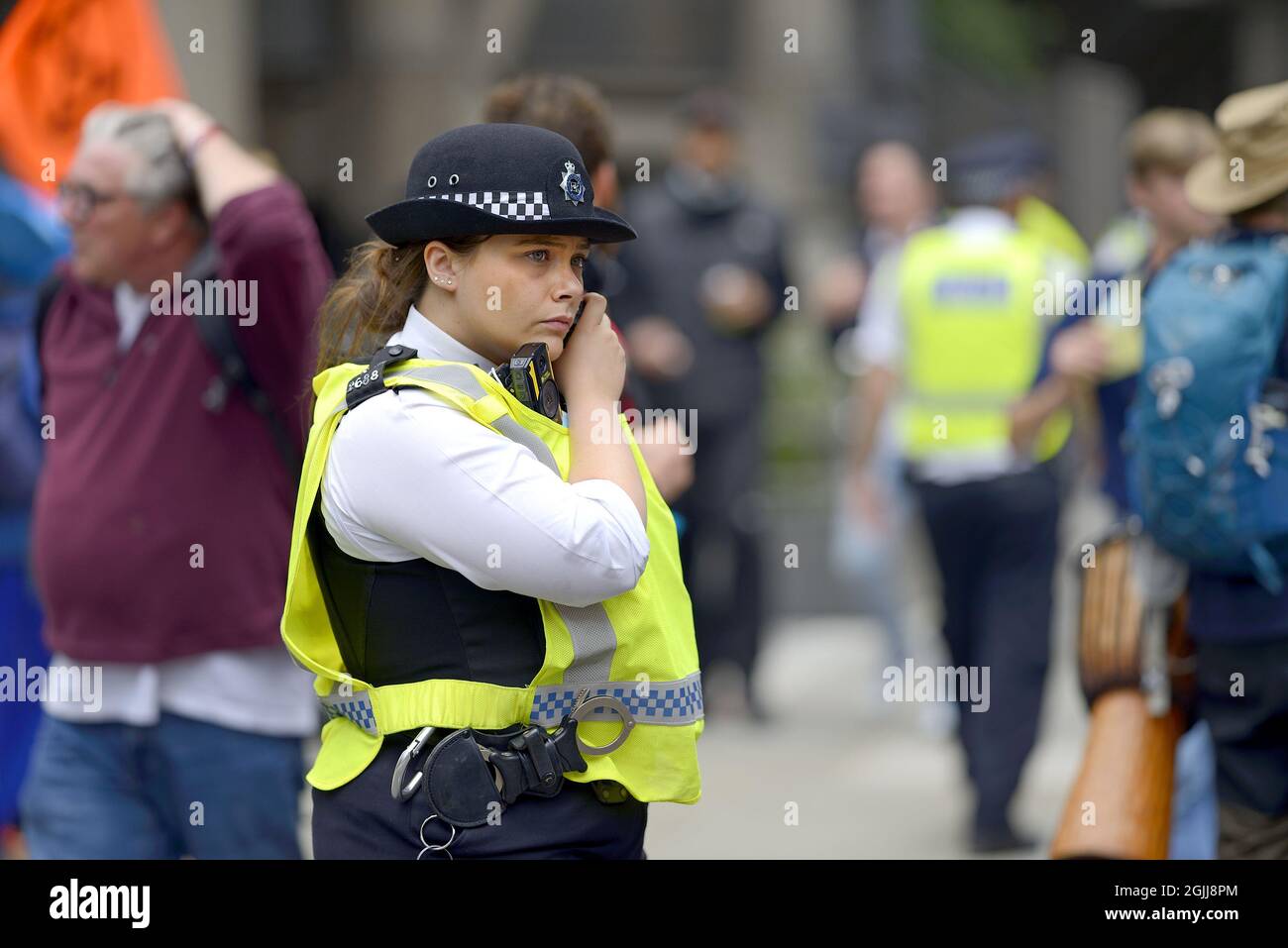 London, England, UK. Female police officer at a protest by Extinction ...