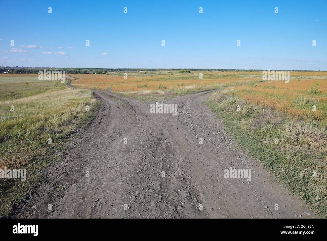 Landscape with fork roads Stock Photo - Alamy