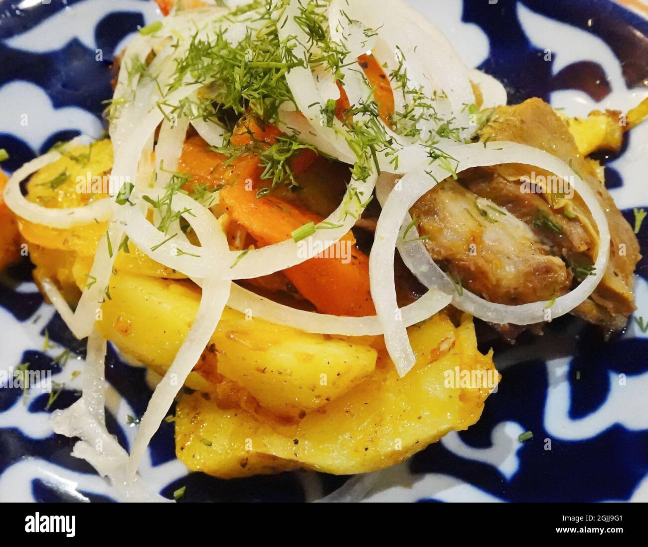 Traditional uzbek food, stew potato with meat Stock Photo - Alamy