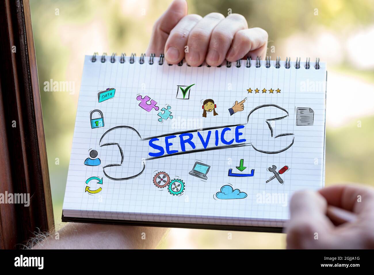 Hand drawing customer service concept on a notepad Stock Photo - Alamy