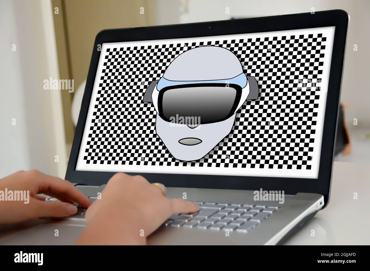 Hands on a laptop with screen showing virtual reality concept Stock ...