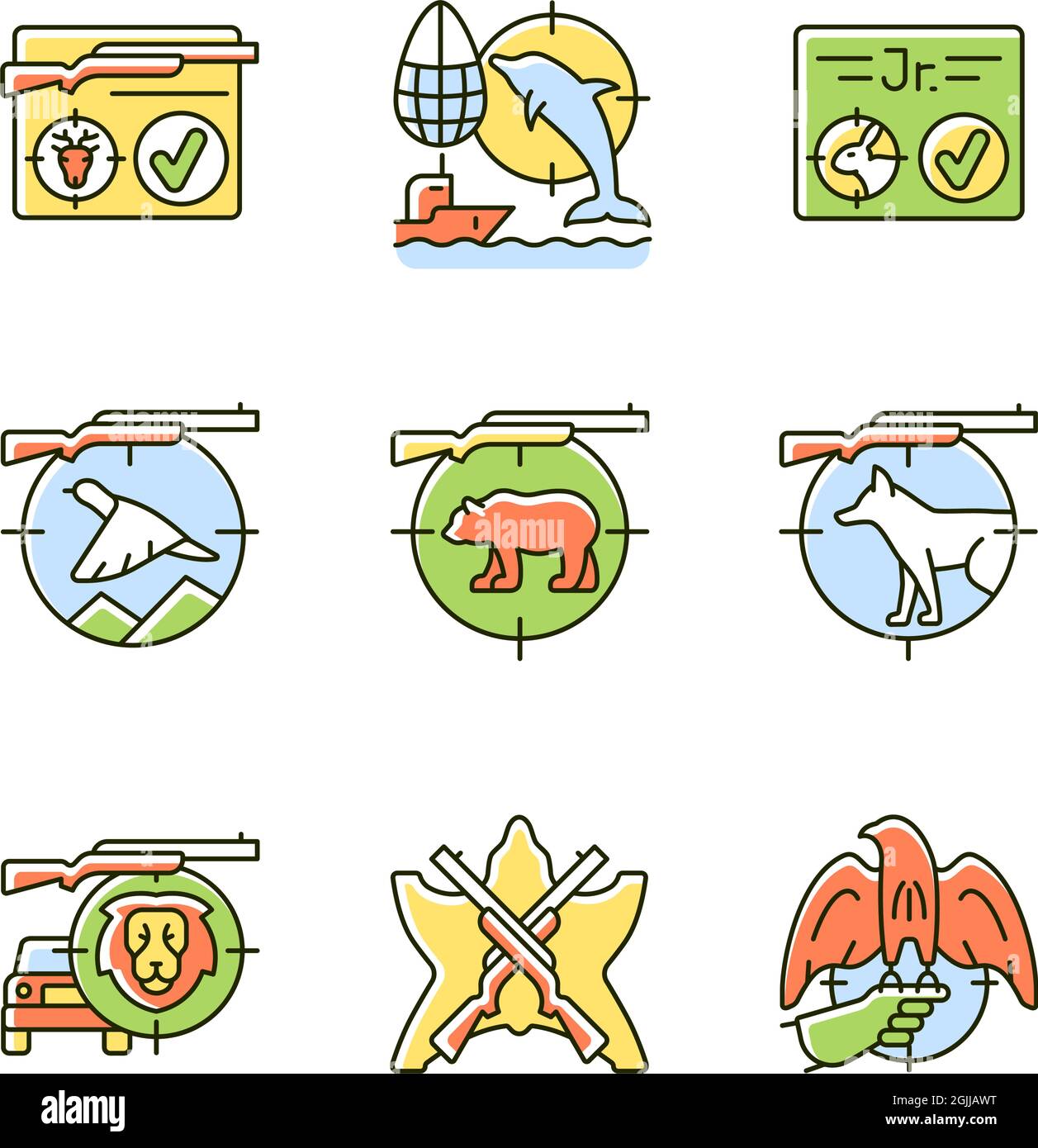 Wild animals hunting RGB color icons set Stock Vector Image & Art - Alamy