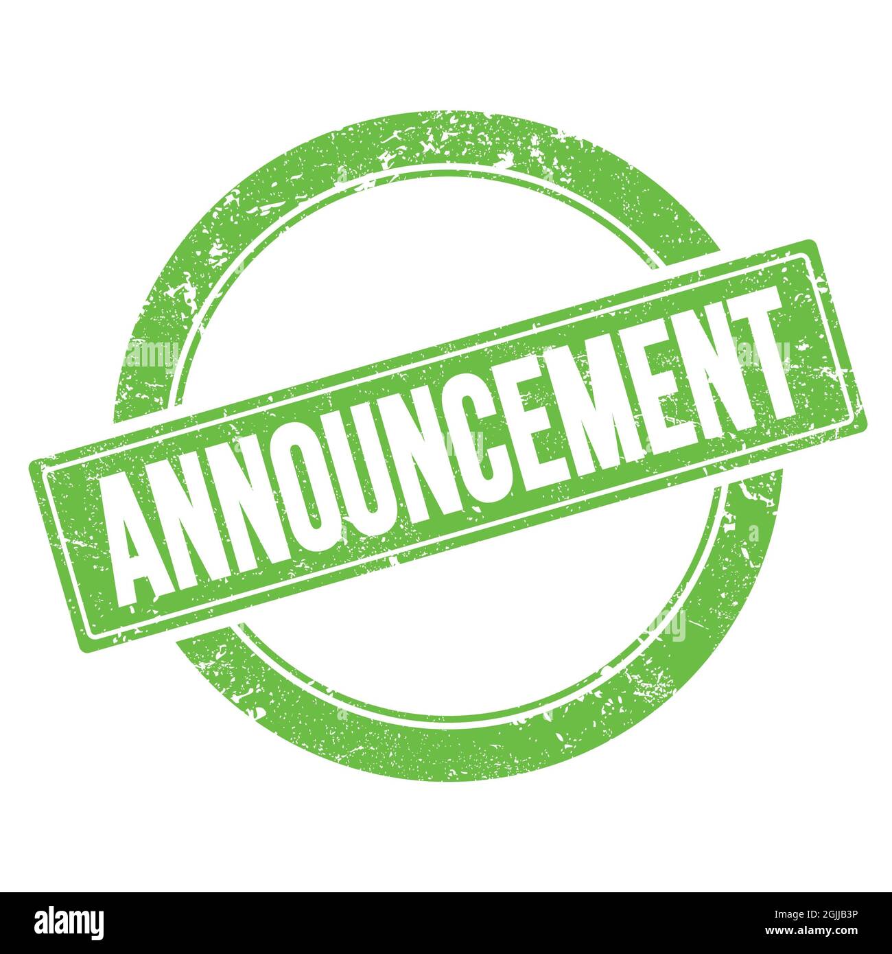 ANNOUNCEMENT text on green grungy round vintage stamp Stock Photo - Alamy