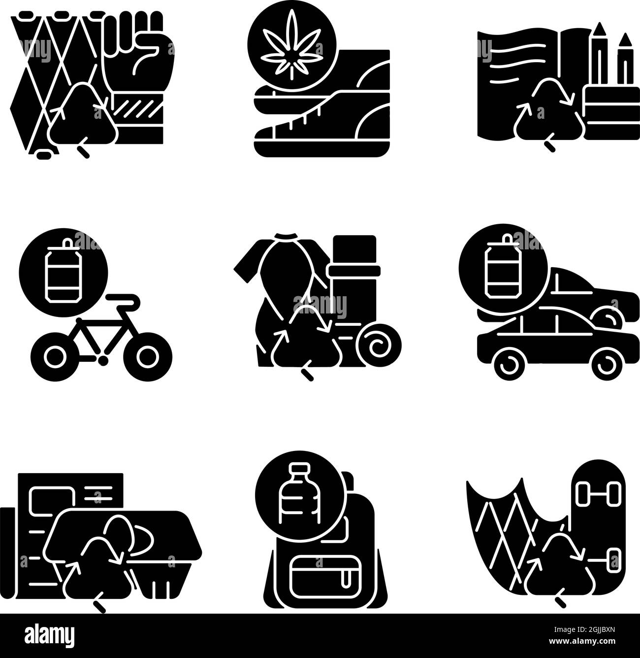 Reducing waste black glyph icons set on white space Stock Vector Image ...