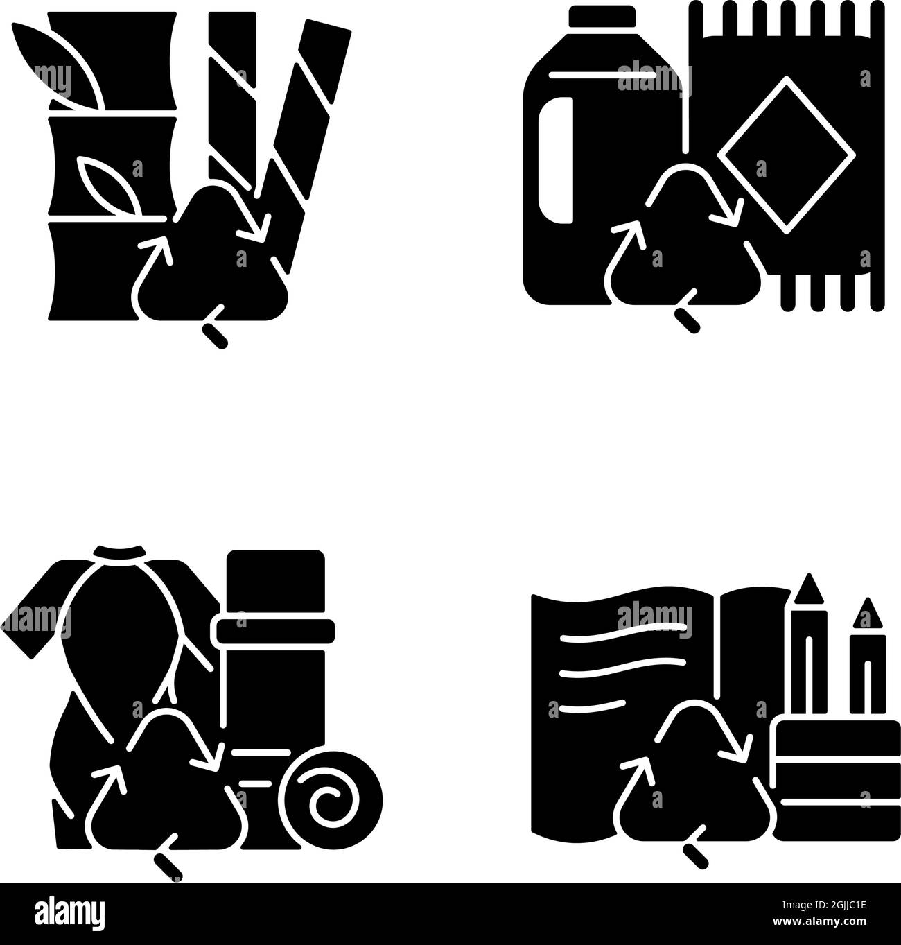 Reduce environmental pollution black glyph icons set on white space ...