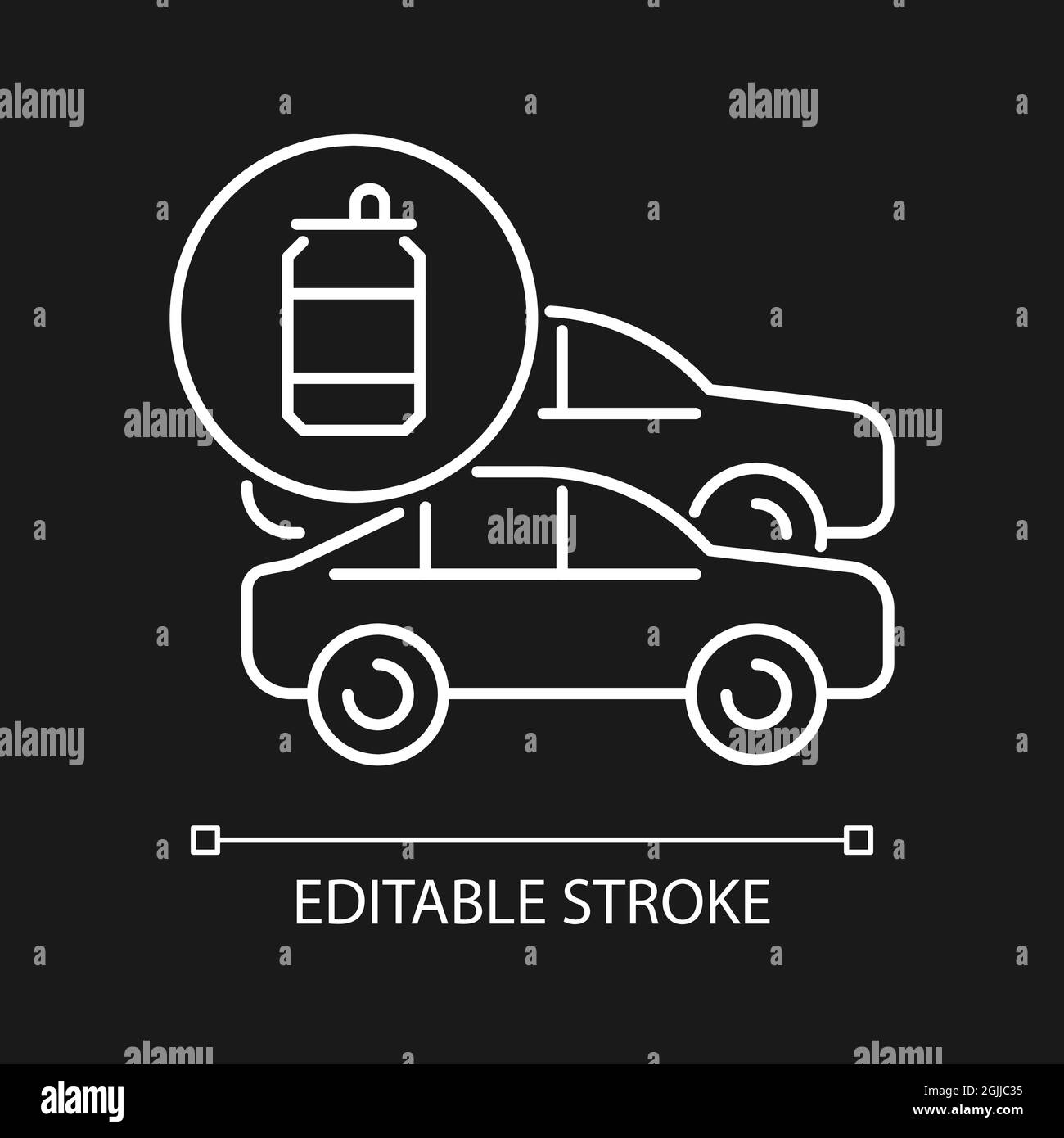 Cars made from recycled steel white linear icon for dark theme Stock ...