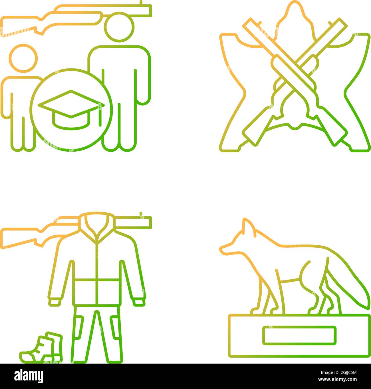 Hunting trophy and equipment gradient linear vector icons set Stock ...
