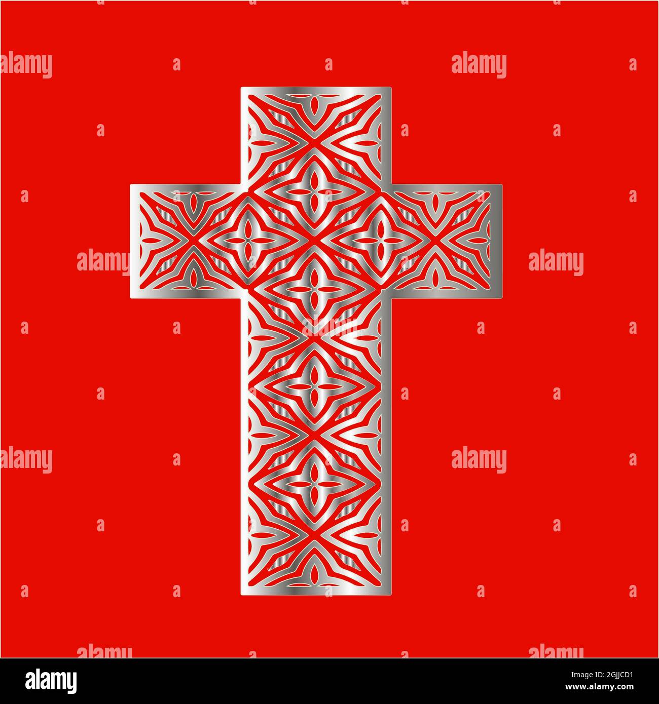 cross with patterns of metal on a red background Stock Vector Image ...