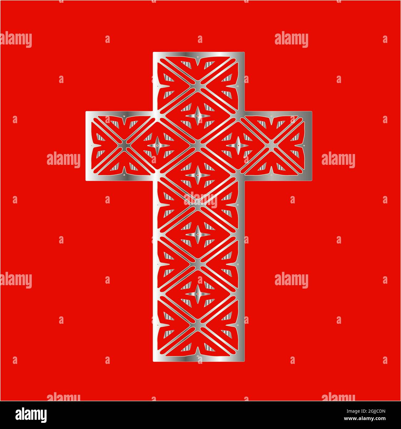 cross with patterns of metal on a red background Stock Vector Image ...